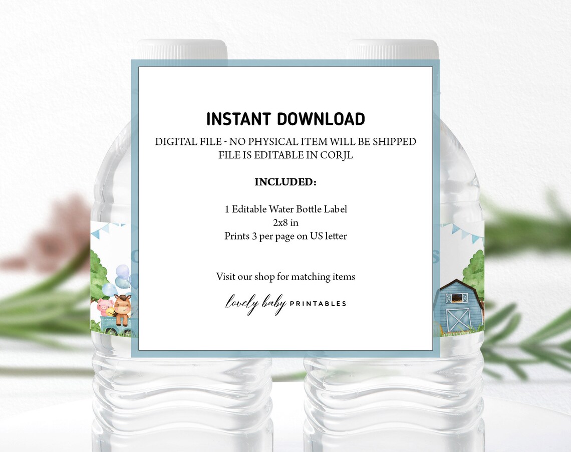 Editable Water Bottle Labels | Farm, Barn Animals, Barnyard, Ranch ...