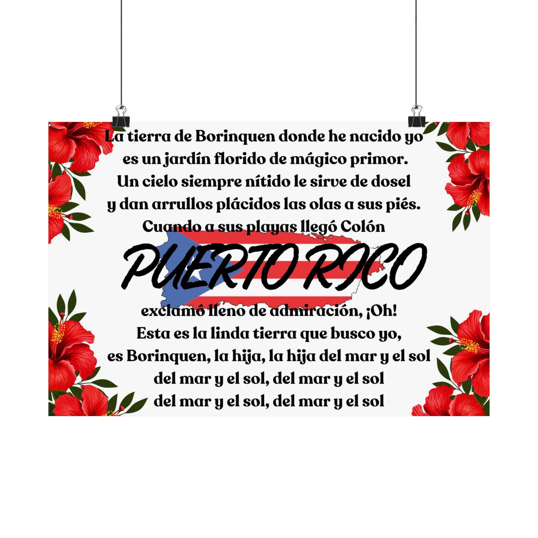 Puerto Rico National Anthem Wall Art, La Borinqueña, Home Office ...