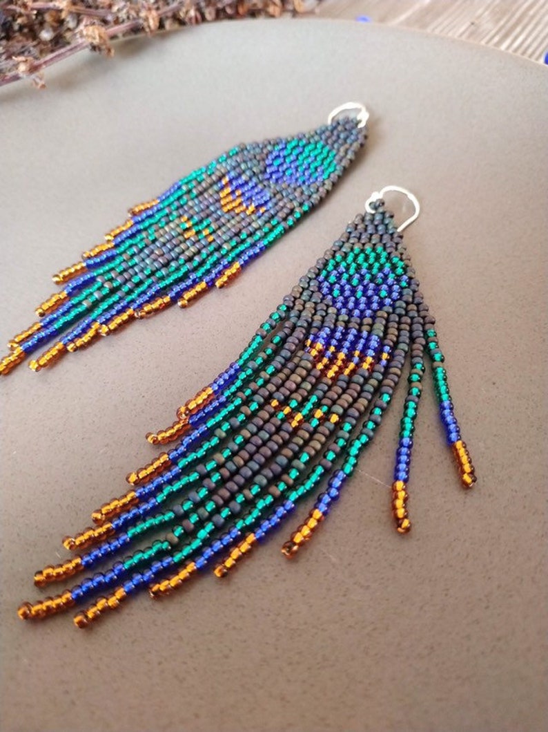 Black dangle seed bead earrings Bohemian fringe earrings | Etsy