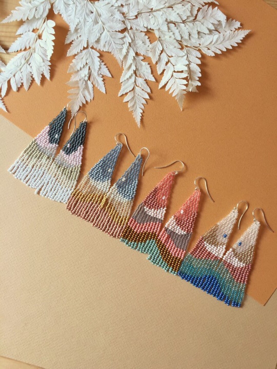 Бахрома Серьги из бисера с принтом гор Подарок для нее - Etsy