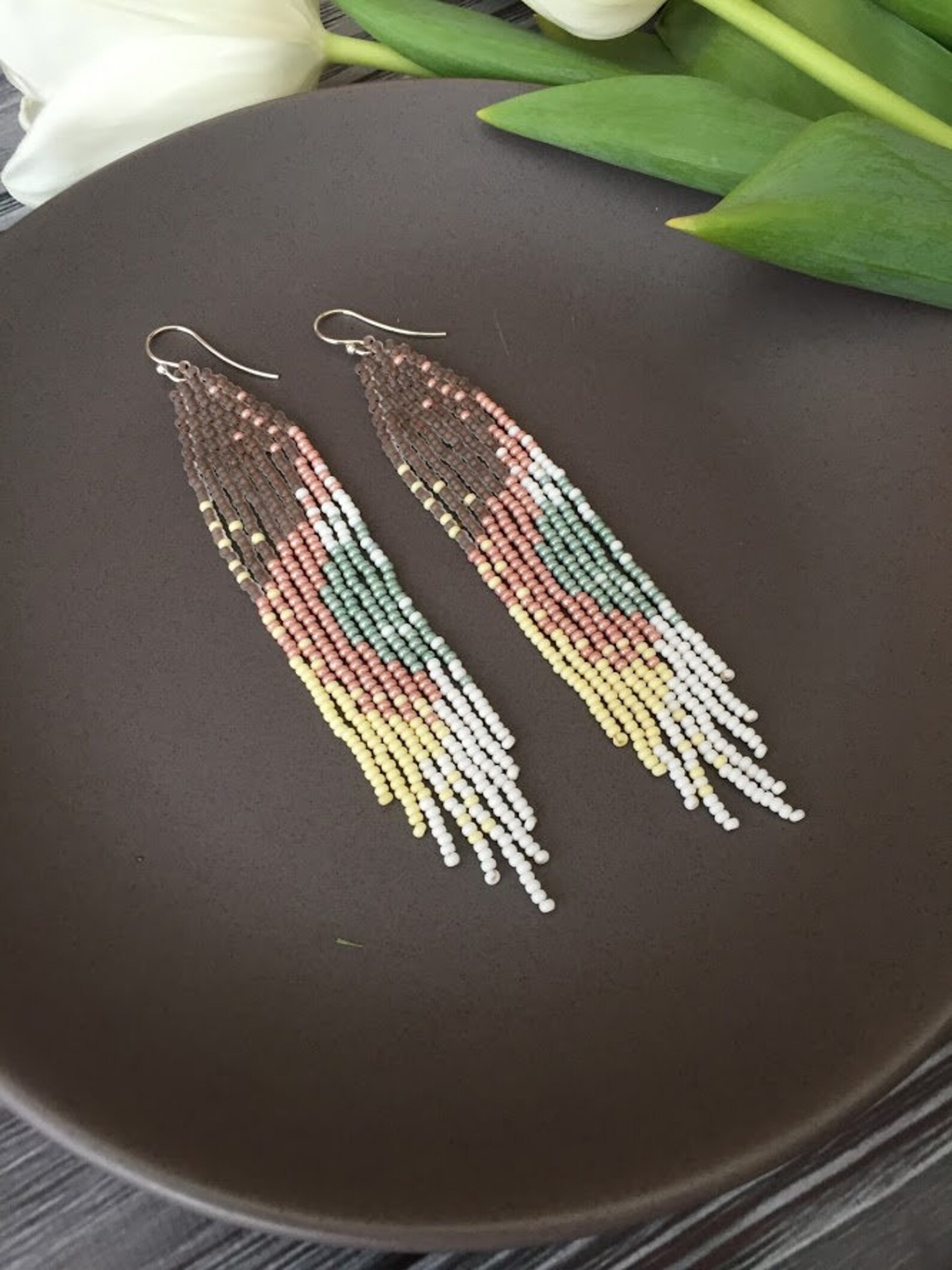 Boho beaded earrings with colorful fringe bohemian hippie | Etsy