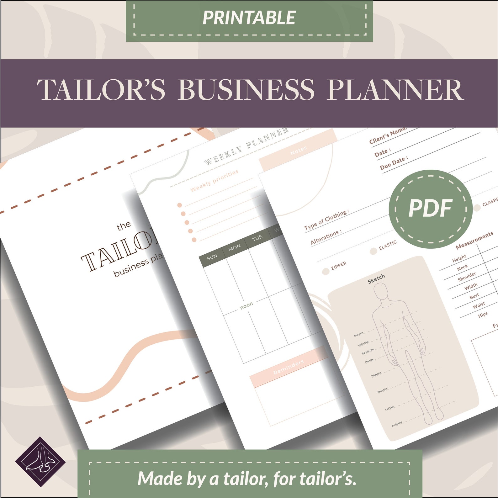 Tailor's Small Business Planner - Sewing Planner Printable, Sewing ...
