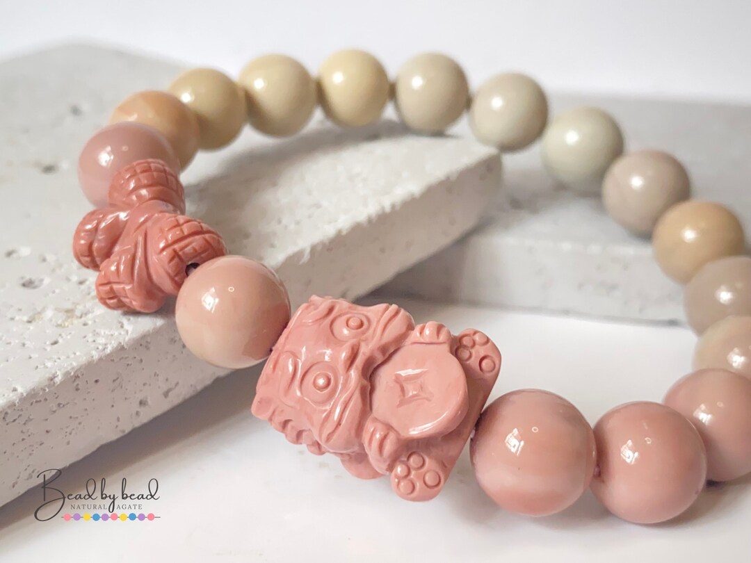 Alashan Agate Pixiu 貔貅 Chinese Mythical Creature 吞心獸 Bracelet Natural ...