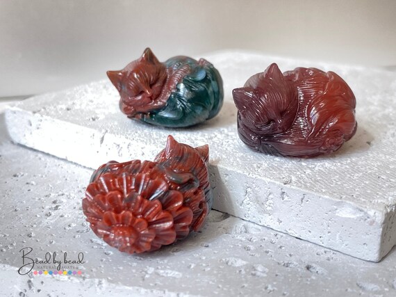 Alashan Agate / African Red Agate Sleeping Cat Charm Natural - Etsy