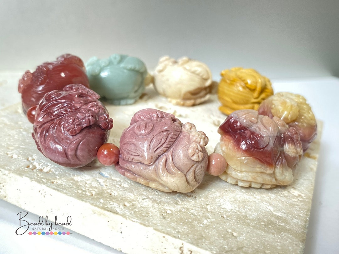 Alashan Agate Sleeping Fox Charm Bracelet Natural Gemstone DIY Beads ...