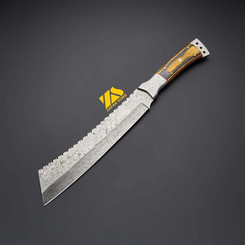 Custom Handmade Damascus Steel Fixed Blade Machete Hunting - Etsy