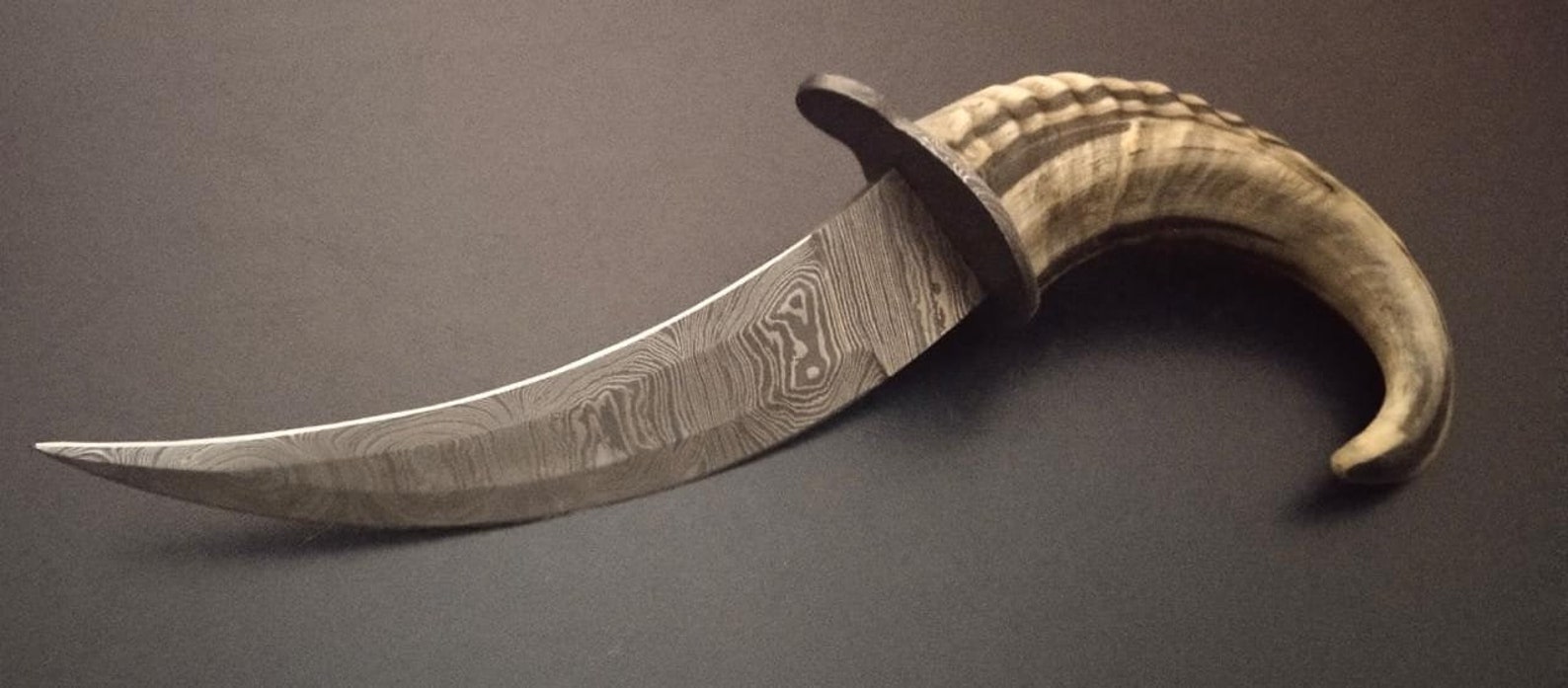 Custom Handmade Damascus Steel Kirpan Knife With RAM Horn | Etsy