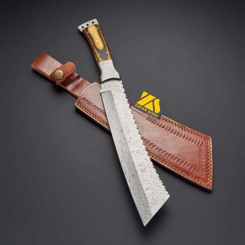 Custom Handmade Damascus Steel Fixed Blade Machete Hunting - Etsy
