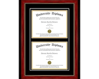 Double Diploma Document Certificate Openings Wood Picture Frame for Two ...