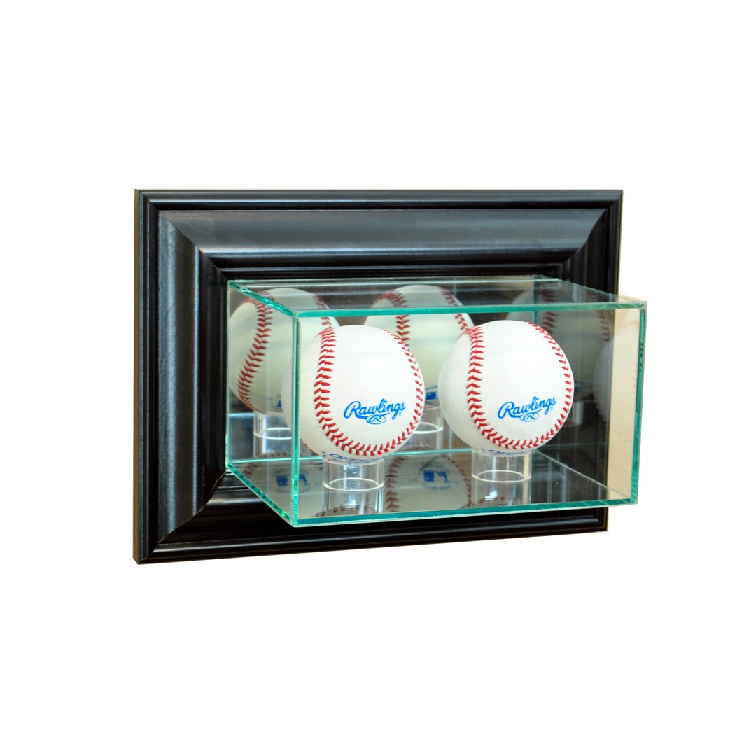 Wall Mounted Double Baseball Display Case UV Protected Double Baseball ...