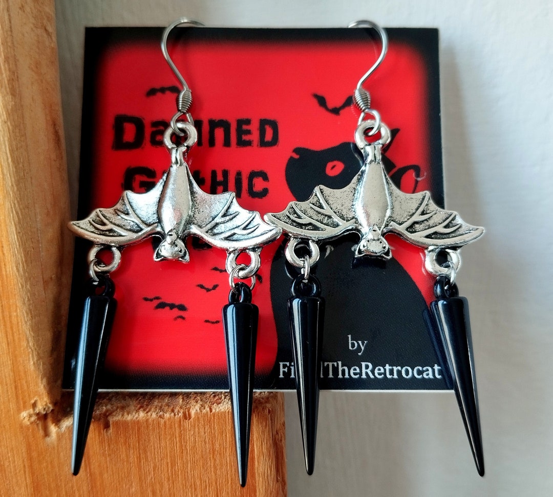 TRAD GOTH EARRINGS Bat Earrings, Black Spike Earrings, Post-punk, Trad ...