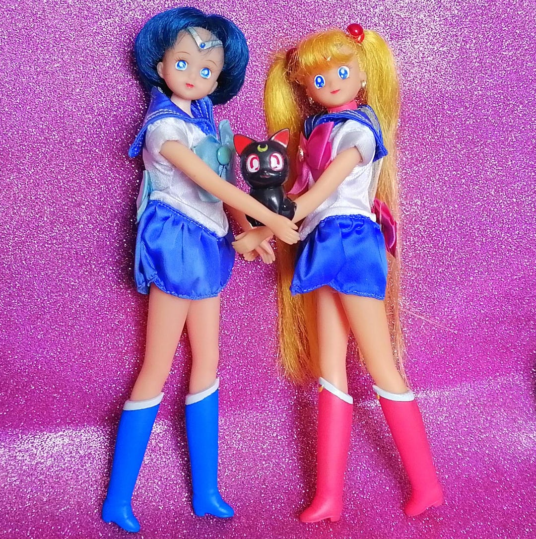 Sailor Moon & Sailor Mercury 1993 Vintage Bandai Doll, Luna Bandai ...