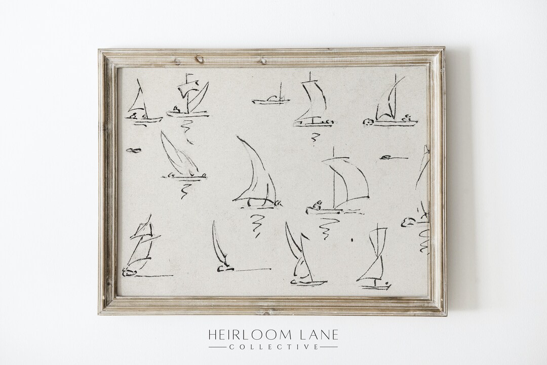 Vintage Boat Minimalist Sketch Art Print | Printable Digital Download ...