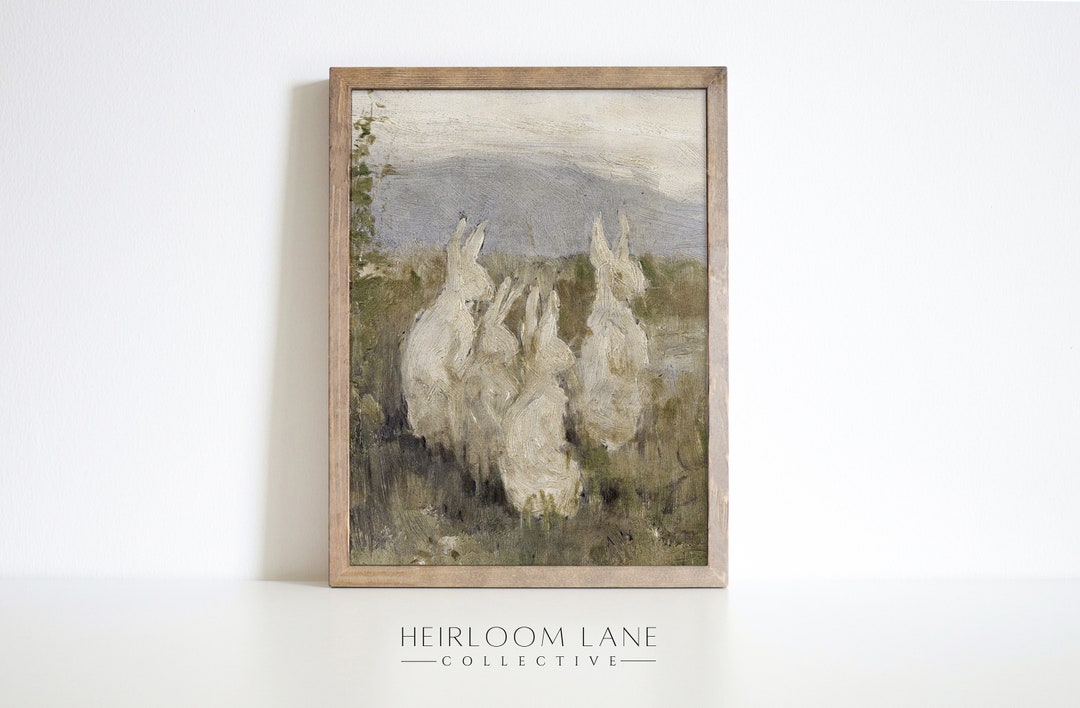 Bunnies in a Field Art | Printable Digital Download | Vintage Easter ...