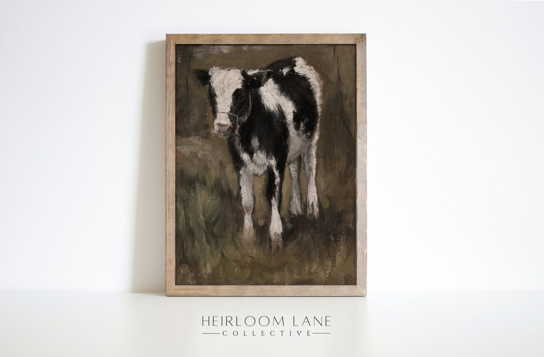 Vintage Cow Print Instant Digital Download | Vintage Wall Art | Moody Home Decor Print | Calf ...