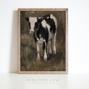 Vintage Cow Print Instant Digital Download Vintage Wall Art Moody Home Decor Print Calf Painting ...