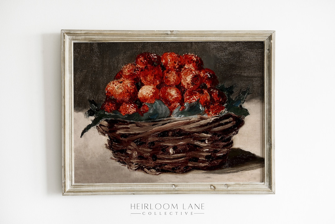 Vintage Erdbeeren Korb Stillleben Druck Digital Download | Sommer ...