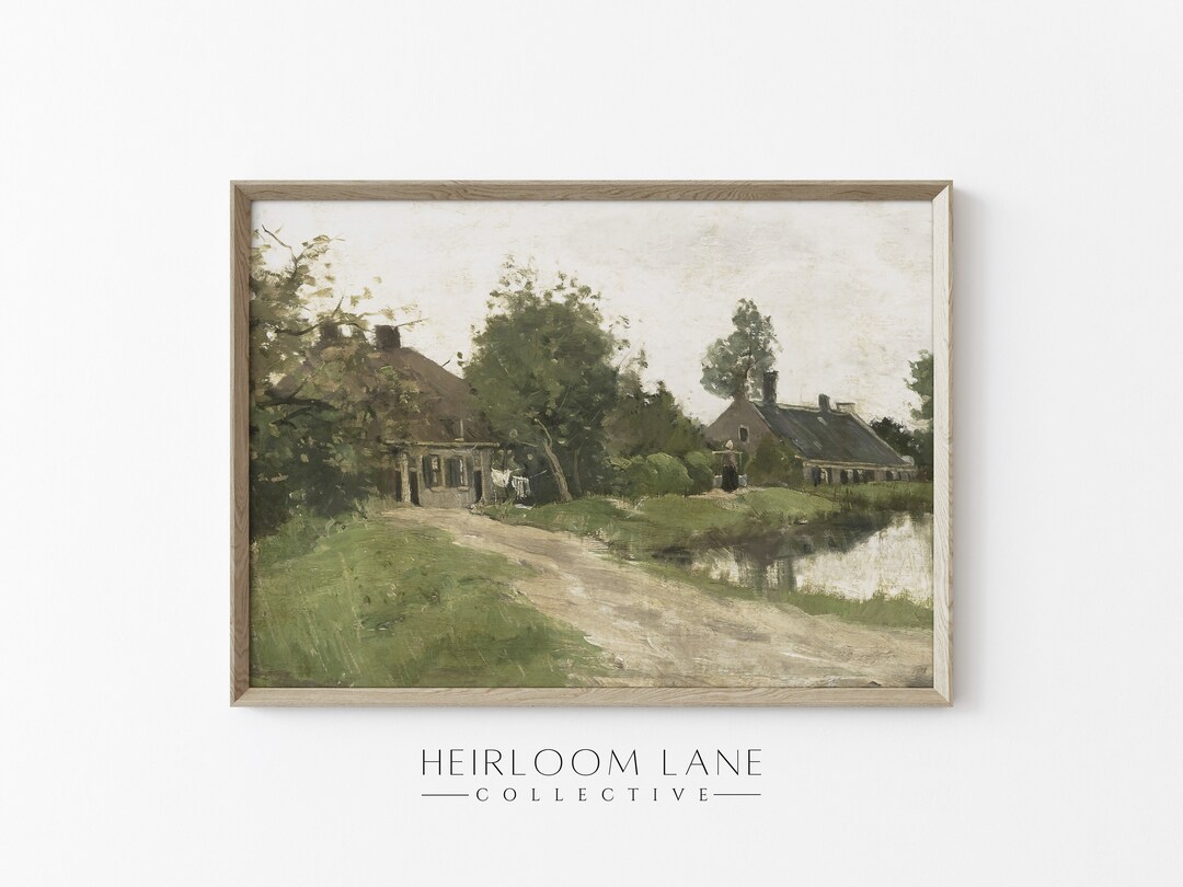 Vintage Village Lane Print Digital Download | Spring Cottage Artwork ...
