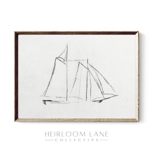 Vintage Sailboat Minimalist Sketch Art Print | Printable Digital ...