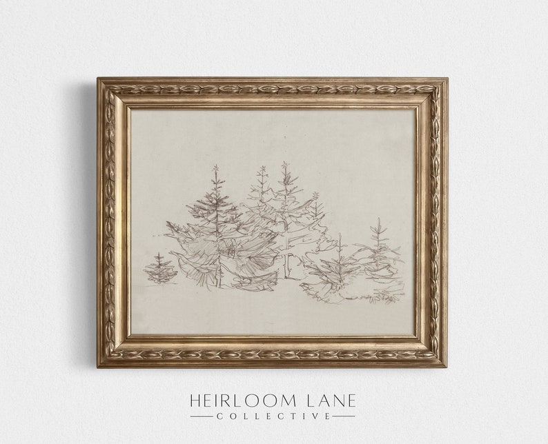 Vintage Pine Tree Sketch | Printable Digital Download | Vintage Holiday ...