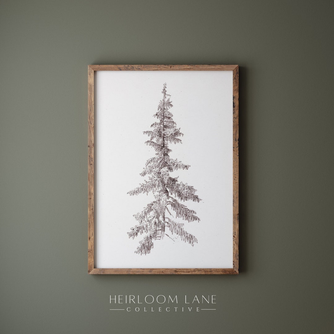 Vintage Nordic Christmas Tree Sketch | Printable Digital Download ...