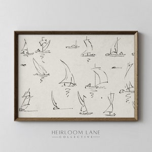 Vintage Boat Minimalist Sketch Art Print | Printable Digital Download ...