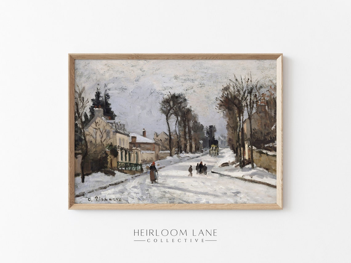 Snowy Village Road Painting Printable Digital Download - Etsy
