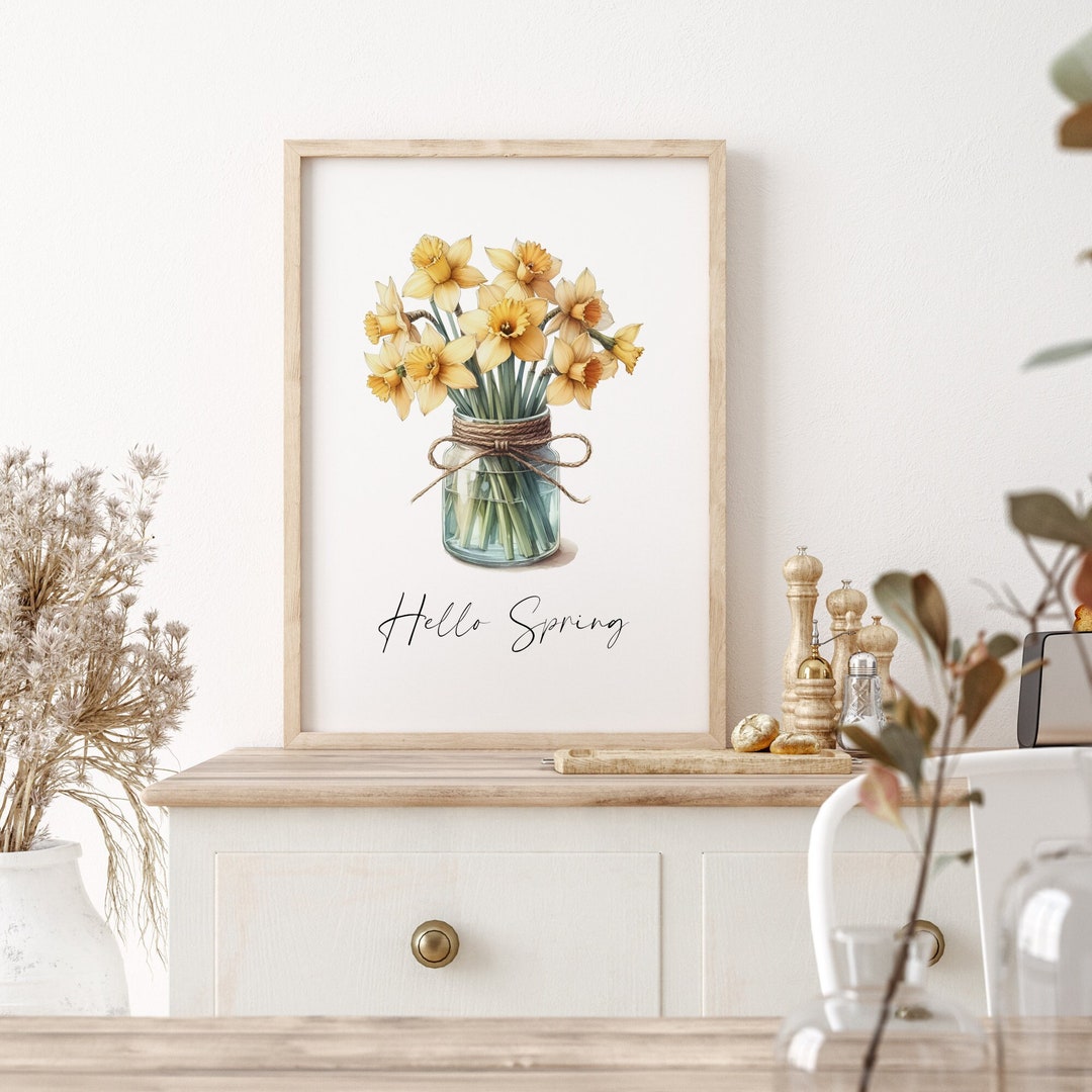 Hallo Frühling Print | Saisonale Wandkunst | Narzissen Im Einmachglas ...
