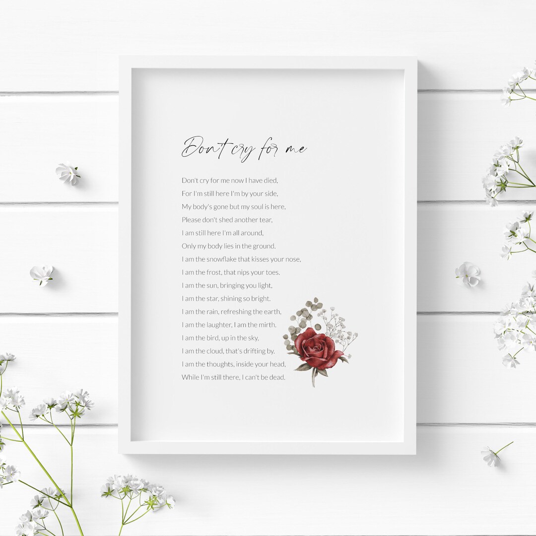 Sympathy Gift | Don't Cry for Me Print | Bereavement Poem | Sorry for ...