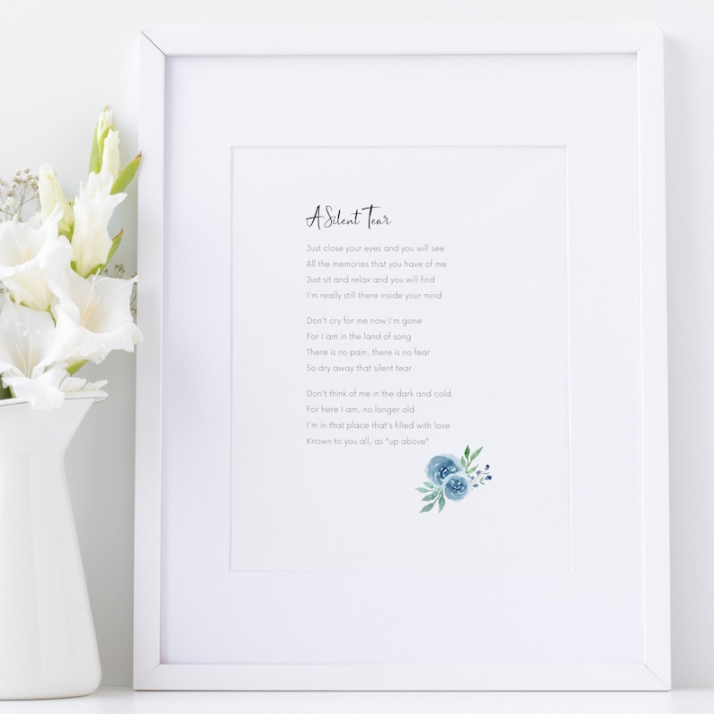 A Silent Tear | Printable Poem | Condolences Gift | Sympathy Present ...