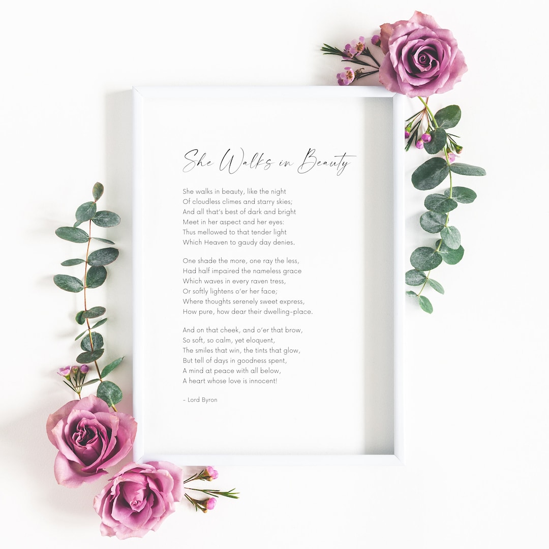 She Walks in Beauty Print | Lord Byron Poem | Romantic Gift | Wall Art ...
