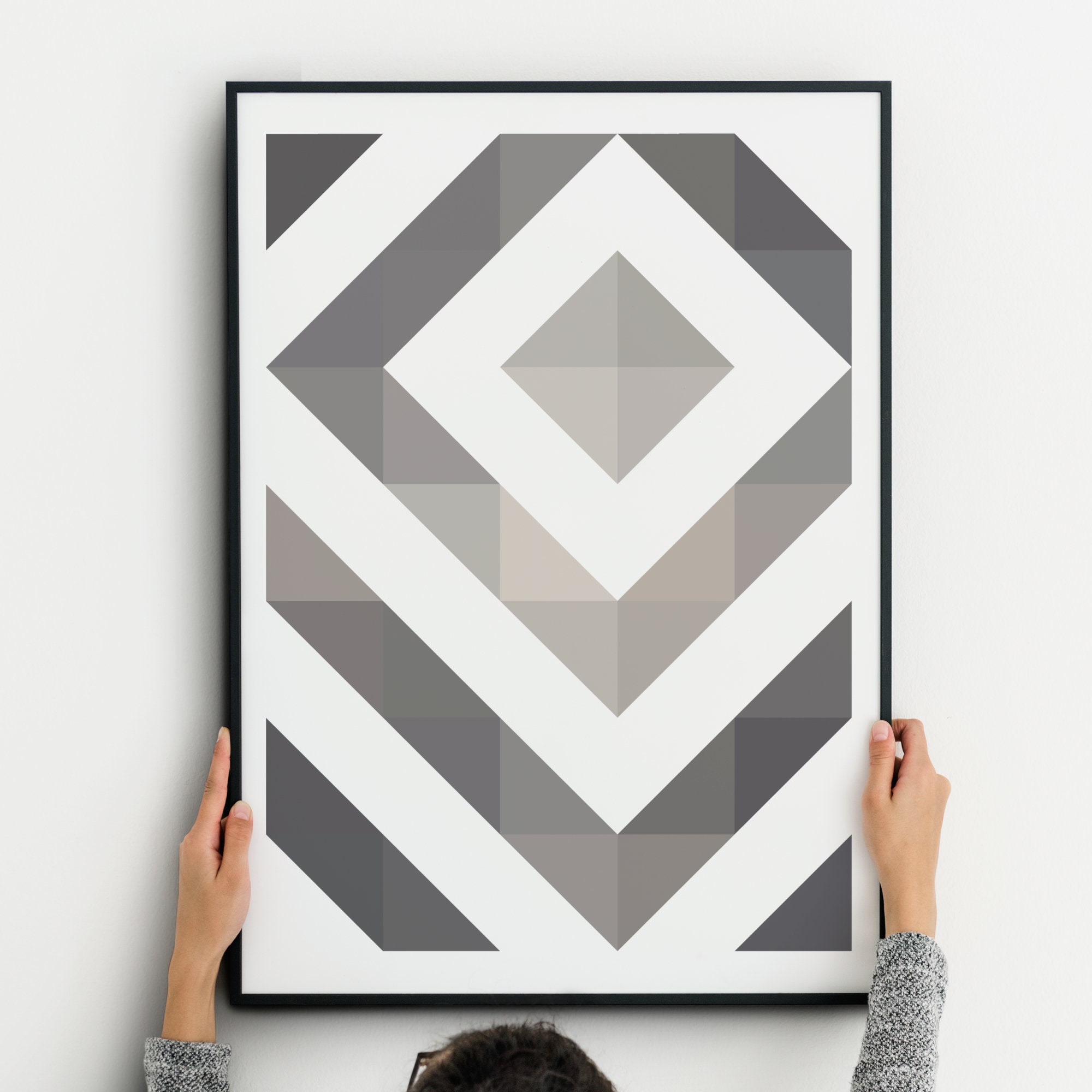 Set of 3 Abstract Geometric Prints | Shades of Grey | Modern Wall Art ...