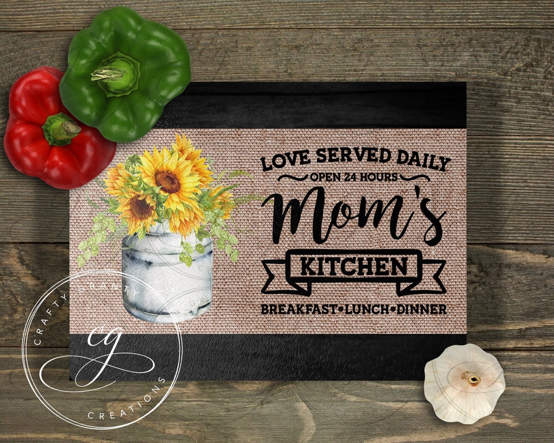Mom's Kitchen Love Served Daily Mom Cutting Board Design | Etsy