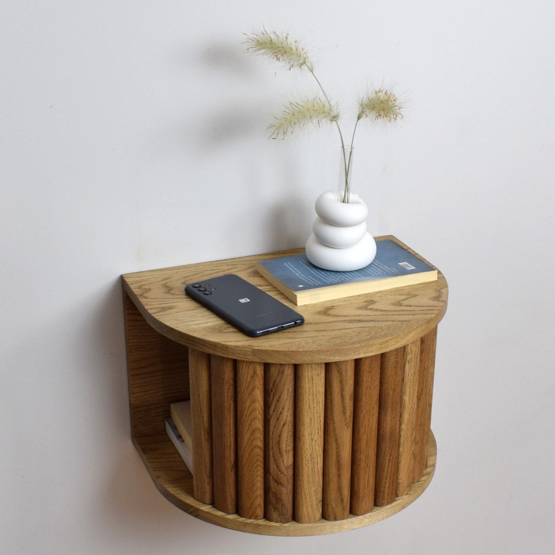 Floating Wooden Nightstand. Tambour Bedside Table. - Etsy