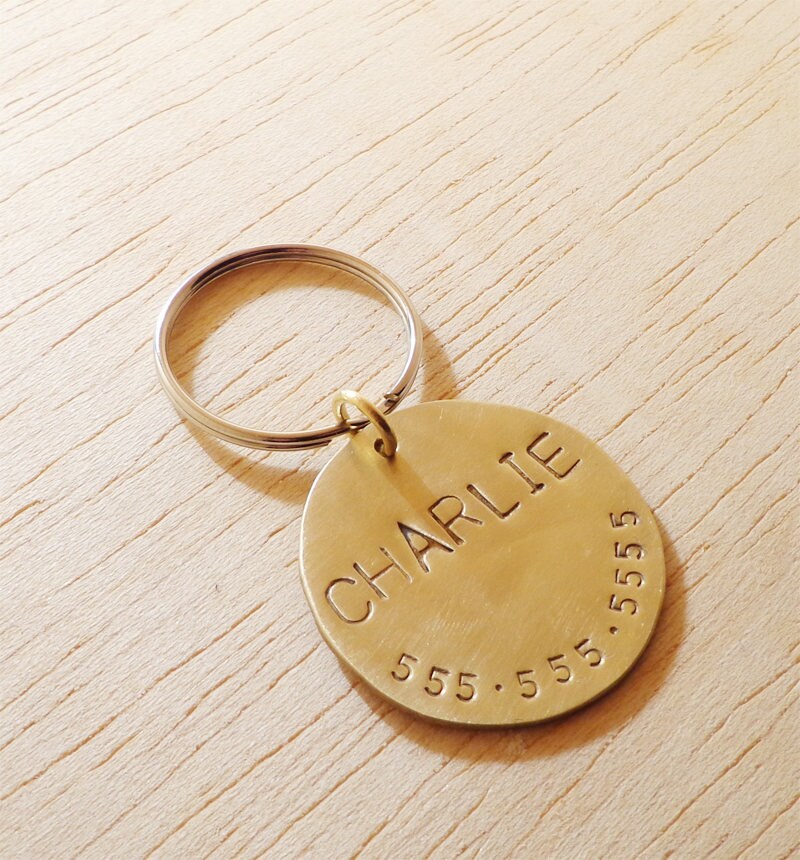 Personalized Circle Round Brass Dog Tag ID for collar with | Etsy