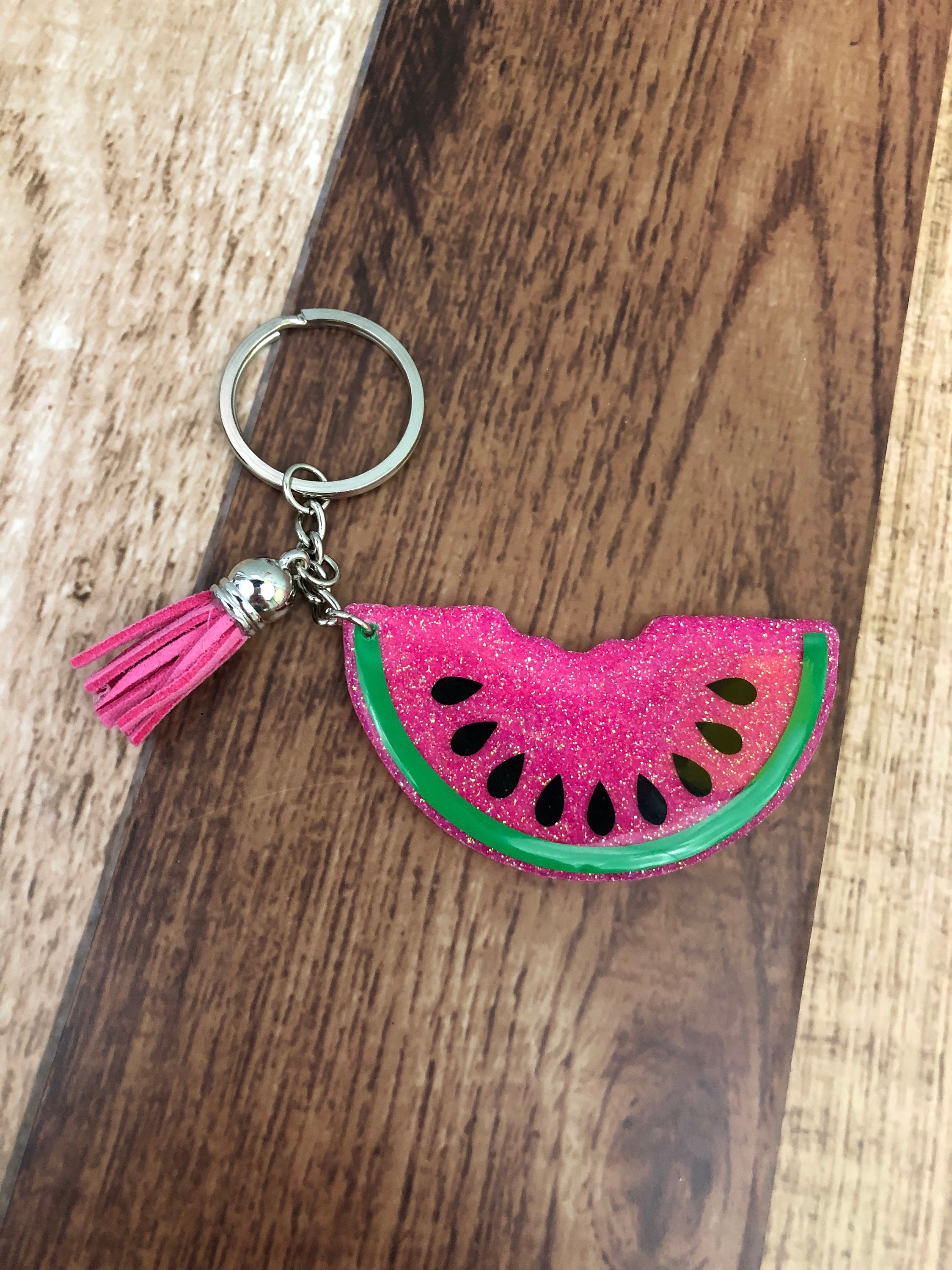 Watermelon Keychain Summer Fun Fruit Hot Pink Red Tassel Melon | Etsy