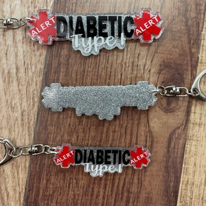 Diabetic Alert Tag • Type 1 2 One or Two Diabetes Silver Glitter Red ...