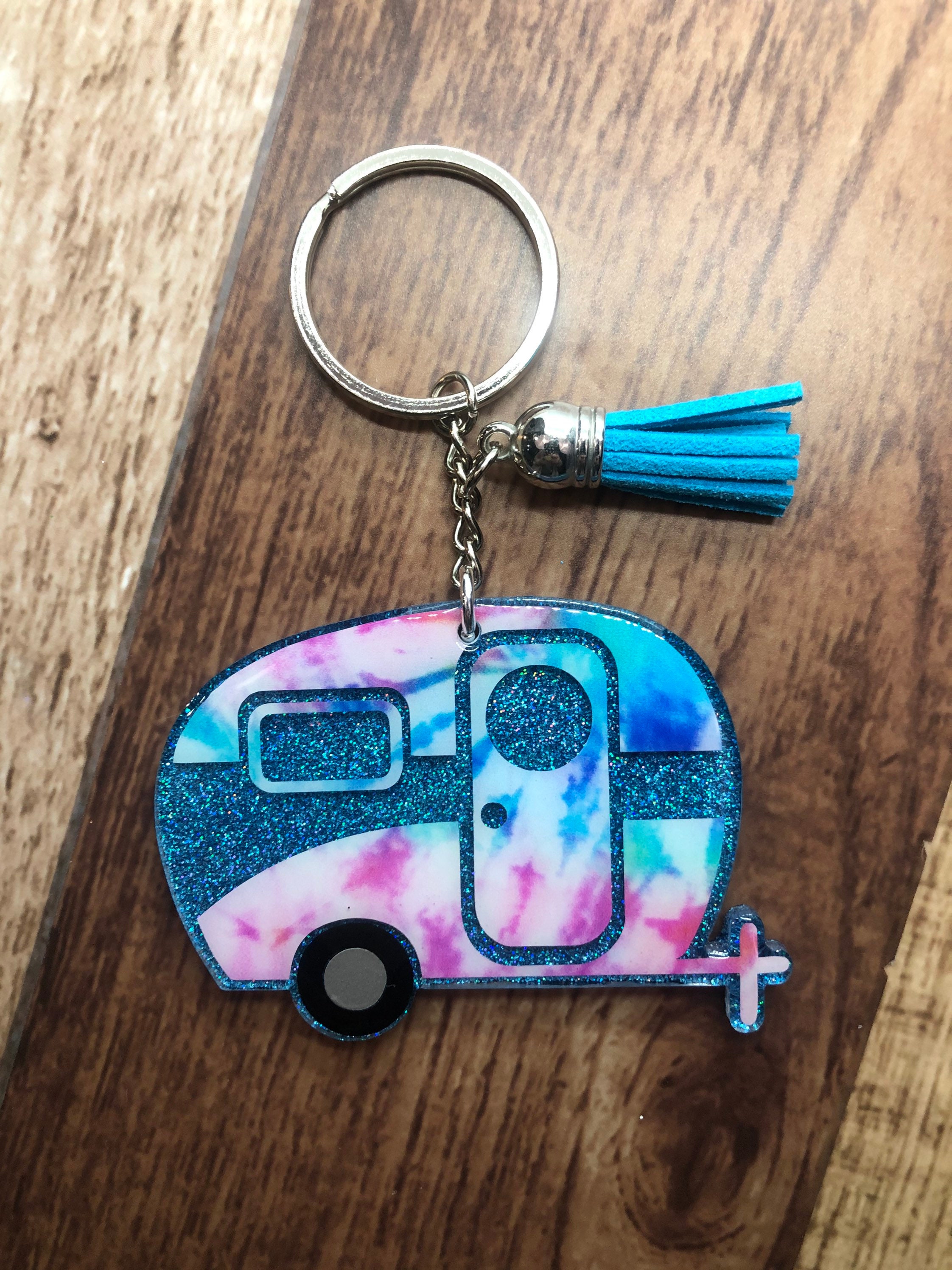 Tie Dye Camper Keychain Summer Camp Fifth Wheel Retro Glitter | Etsy