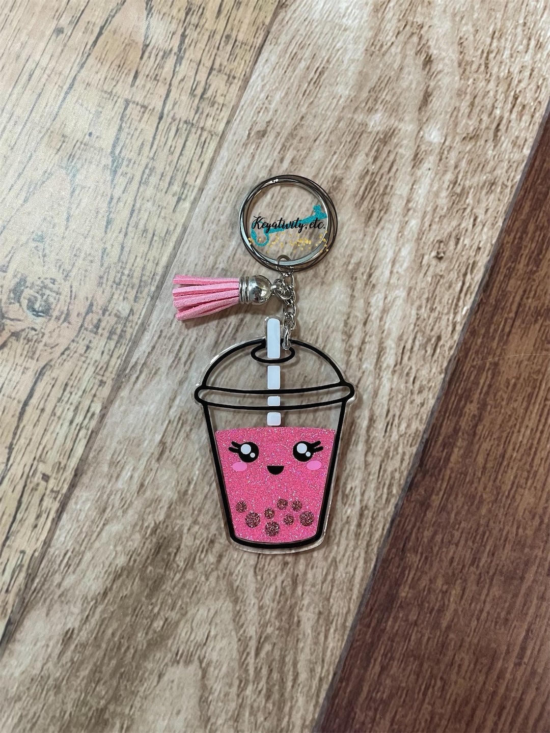 Bubble Tea Boba Tea Keychain Bobas Kawaii Face Glitter Vinyl Straw Key ...