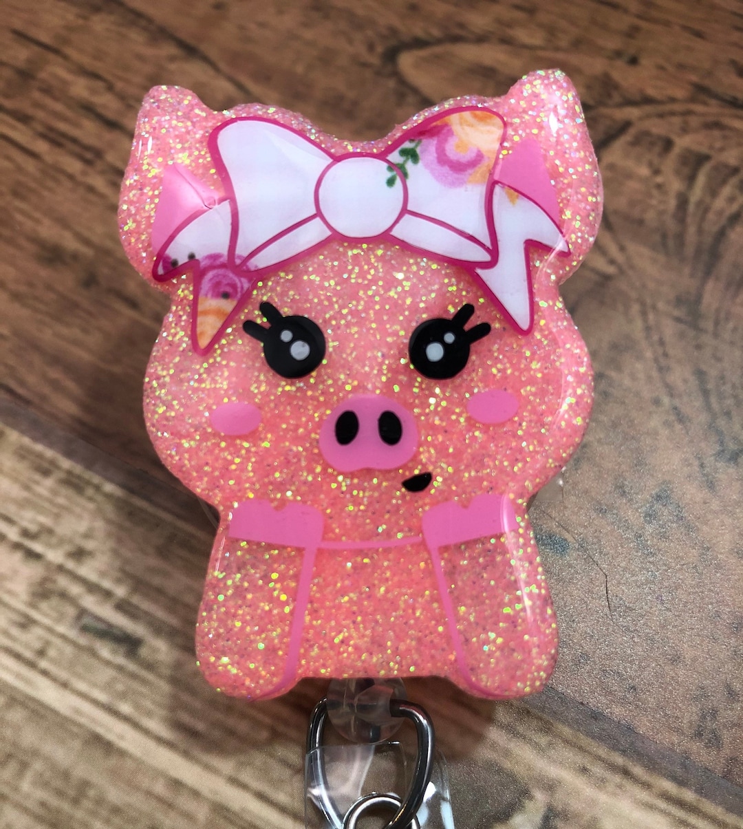 Cute Piggy Badge Reel Made to Order Pink Pig Piggy Sitting - Etsy UK