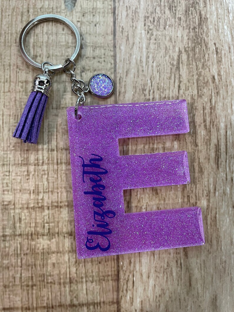 Letter Initial Keychain • Monogram Glitter Tassel Key Chain Rose • Made ...