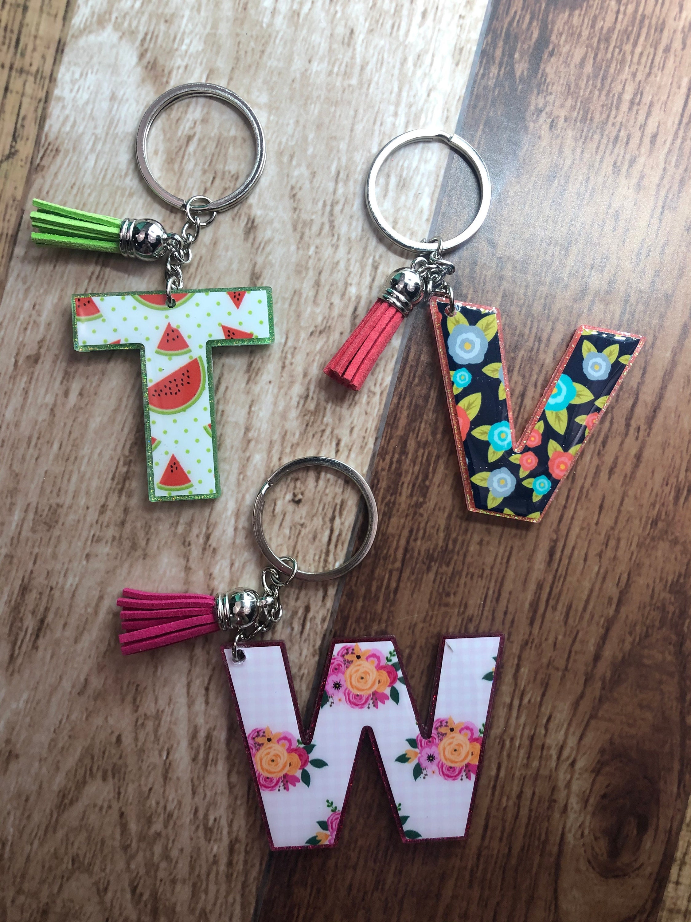 Acrylic Initial Keychain Letter Monogram First Name Patterned - Etsy