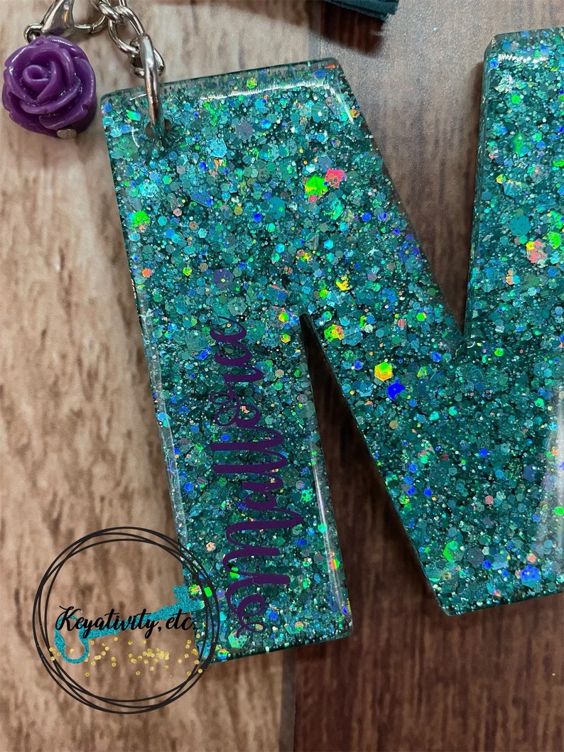 Letter Initial Keychain • Monogram Glitter Tassel Key Chain Rose • Made ...