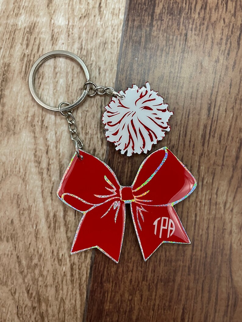 Cheer Bow Pom Pom Keychain Cheerleader Cheering High School | Etsy