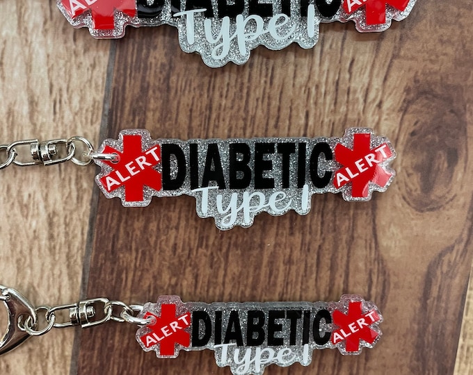Diabetic Alert Tag Type 1 2 One or Two Diabetes Silver Glitter Red ...