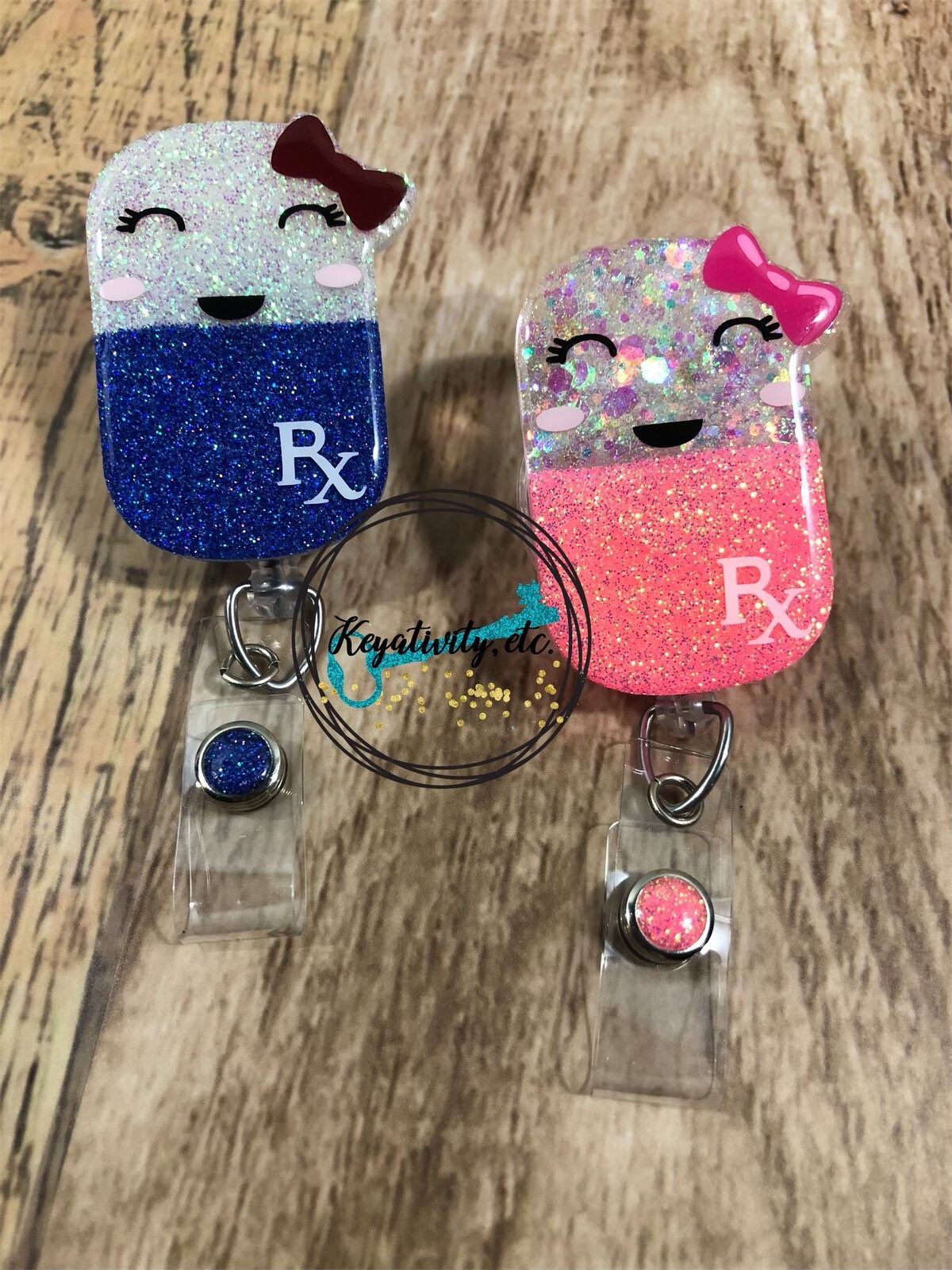 Happy Pill Badge Reel • Pharmacist Prescription Rx Pharmacy Glitter Bow ...