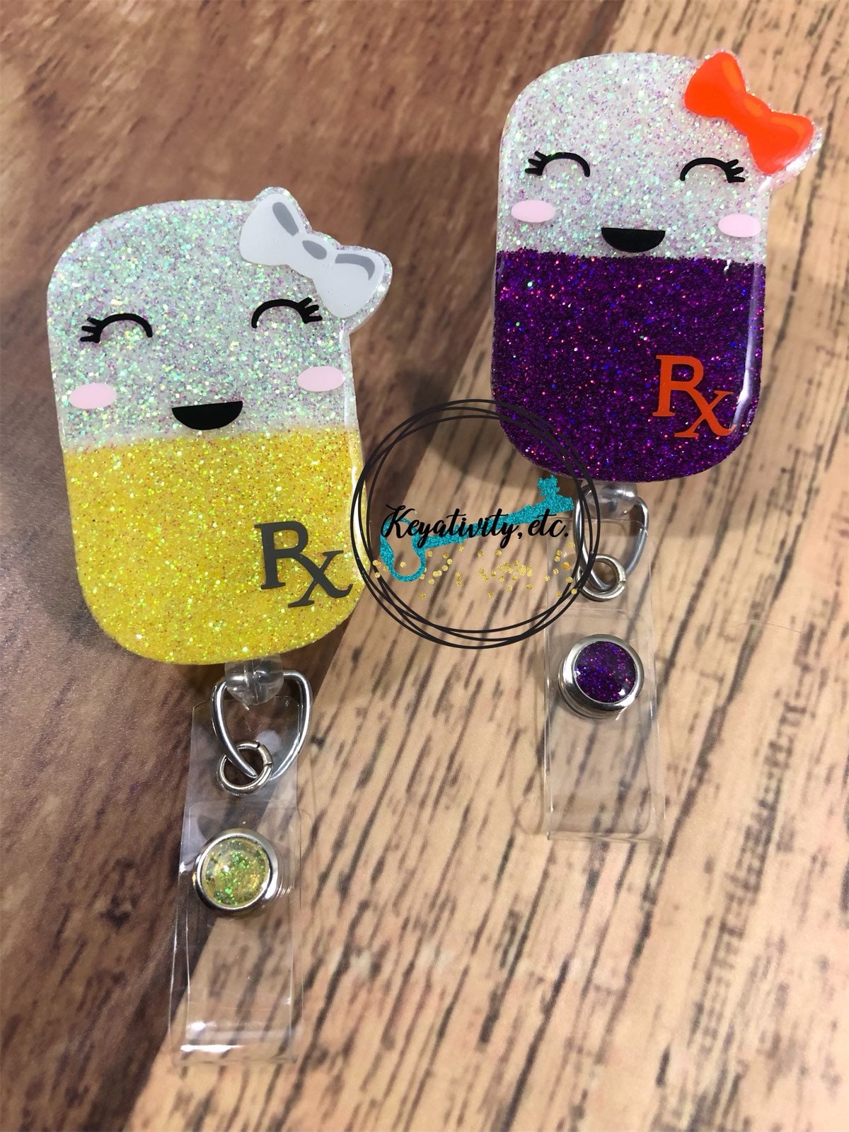 Happy Pill Badge Reel • Pharmacist Prescription Rx Pharmacy Glitter Bow ...