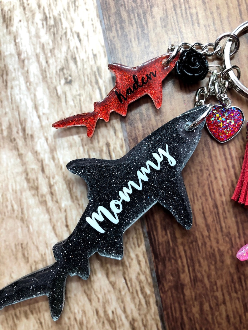 Mommy Baby Shark Sharks Mom Mama Glitter Tassel Keychain Key - Etsy