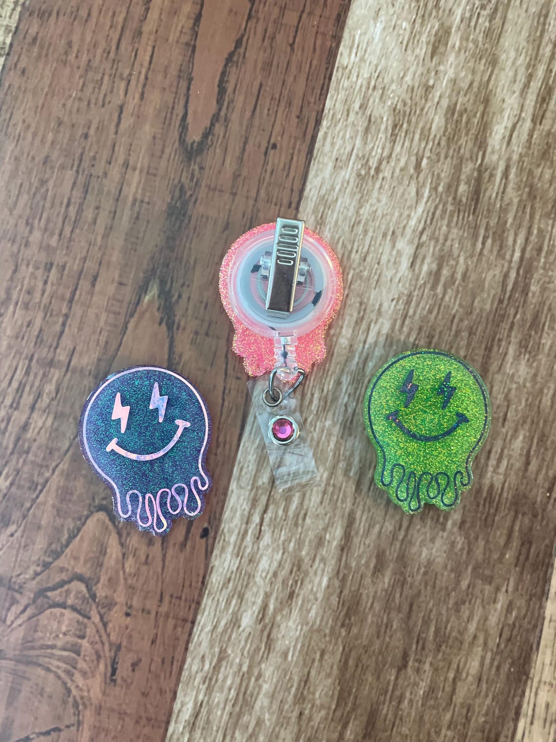 Drippy Face Lightening Bolt Eyes Badge Reel • Rock Rocker Cool Cute ...