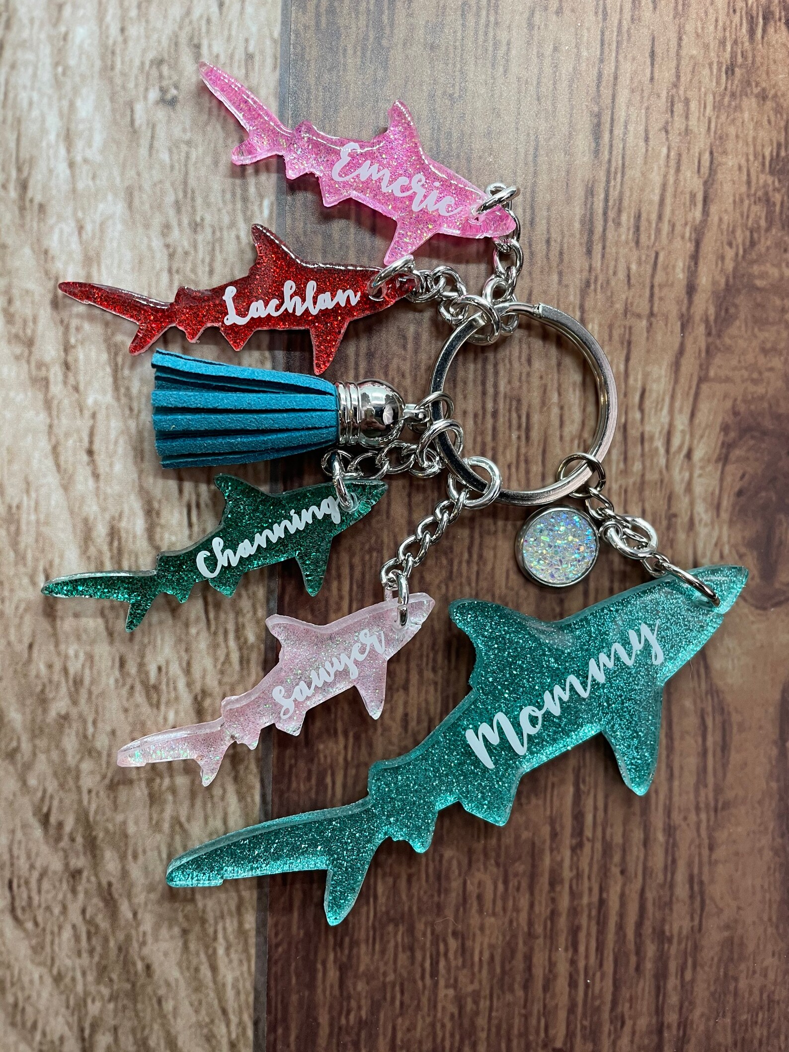 Mommy Baby Shark Sharks Mom Mama Glitter Tassel Keychain Key | Etsy